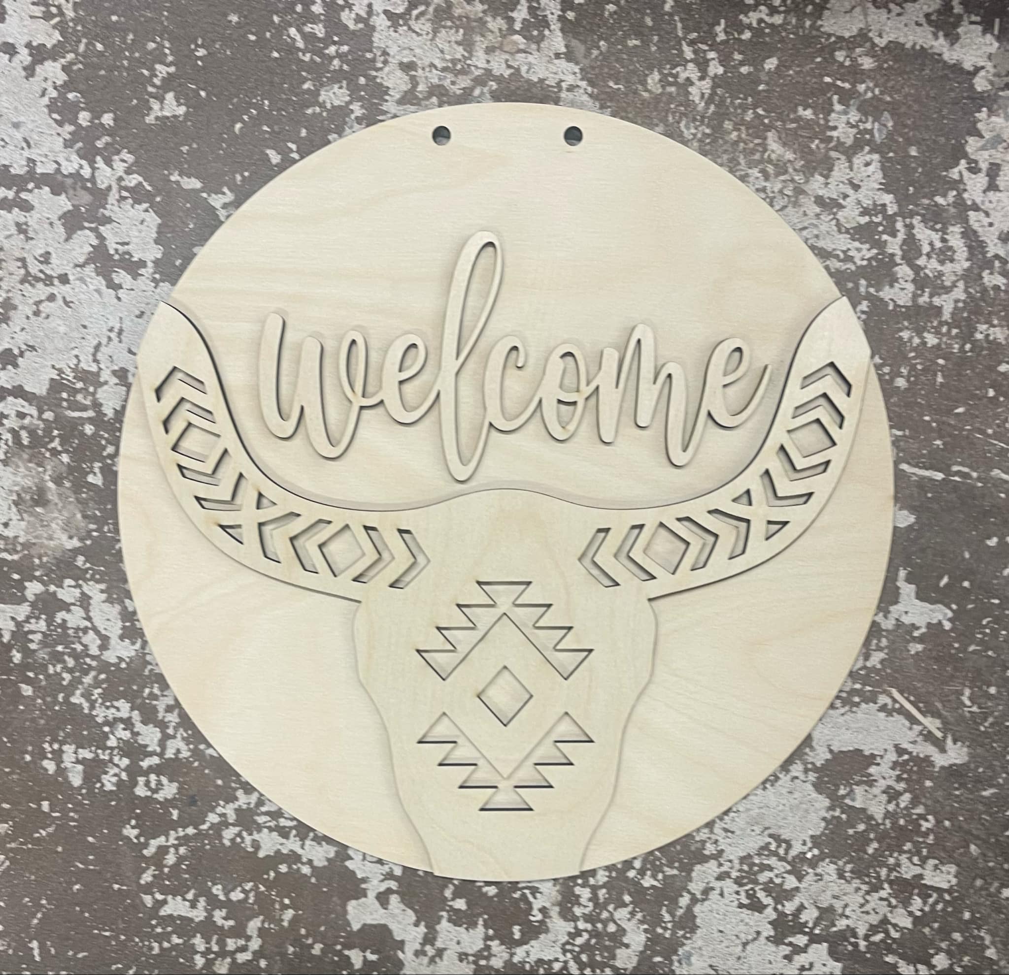 15” Welcome Aztec Bull Skull Layered Round Wood Craft Blank | MR ...