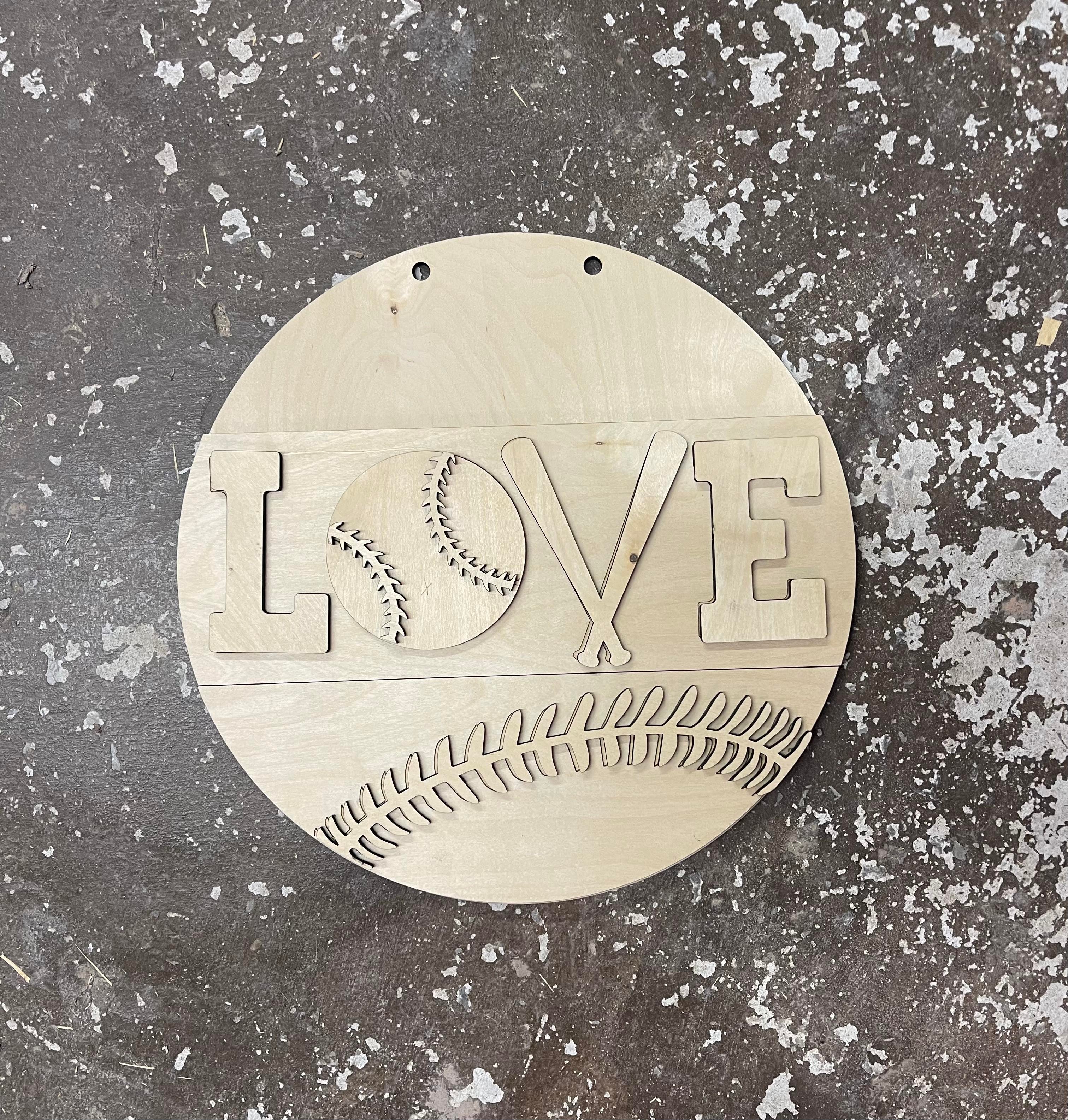 15” LOVE Baseball Layered Circle Door Hanger Wood Cutout | MR. PEACOCK ...