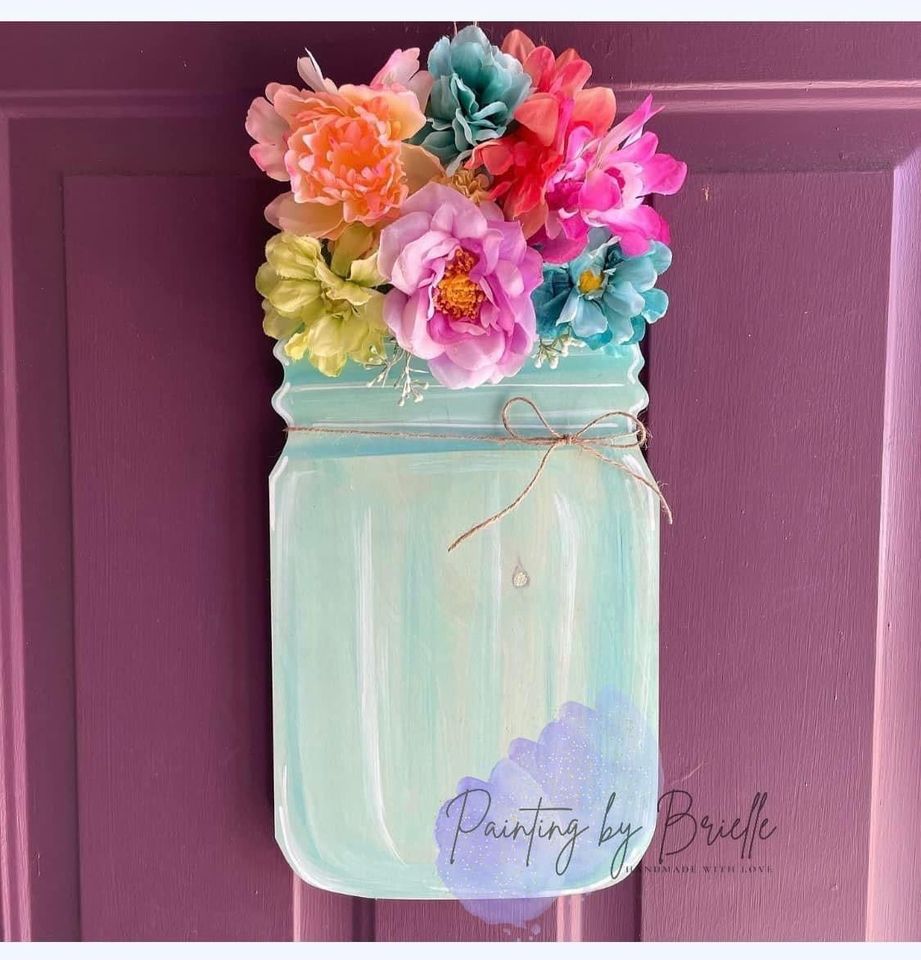 19" Mason Jar with Circle for Flowers Door Hanger Wood Cutout | MR ...