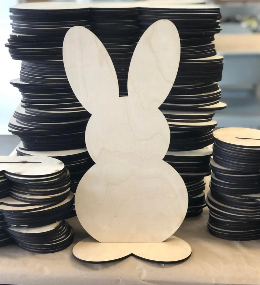 10 Pack 16” Bunny With Stand Wood Cutouts | MR. PEACOCK'S WOOD LLC