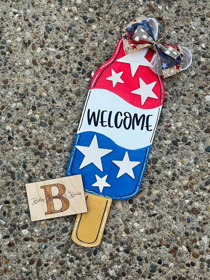 23" x 8" Rocket Popsicle Door Hanger Wood Cutout | MR. PEACOCK'S WOOD LLC