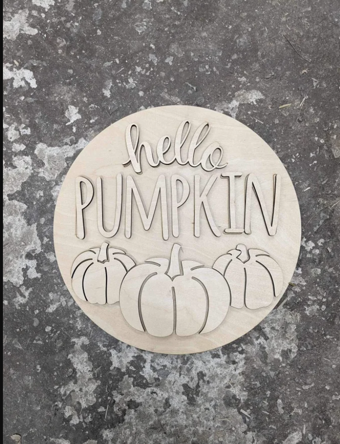 15” Hello Pumpkin Layered Round Door Hanger Wood Cutout | MR. PEACOCK'S ...