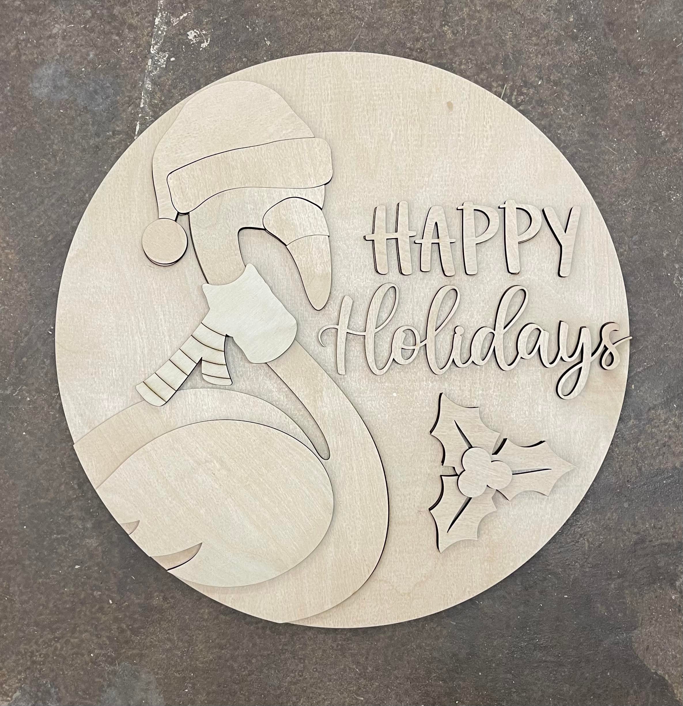 15” Happy Holidays Flamingo Layered Circle Door Hanger Wood Cutout | MR ...