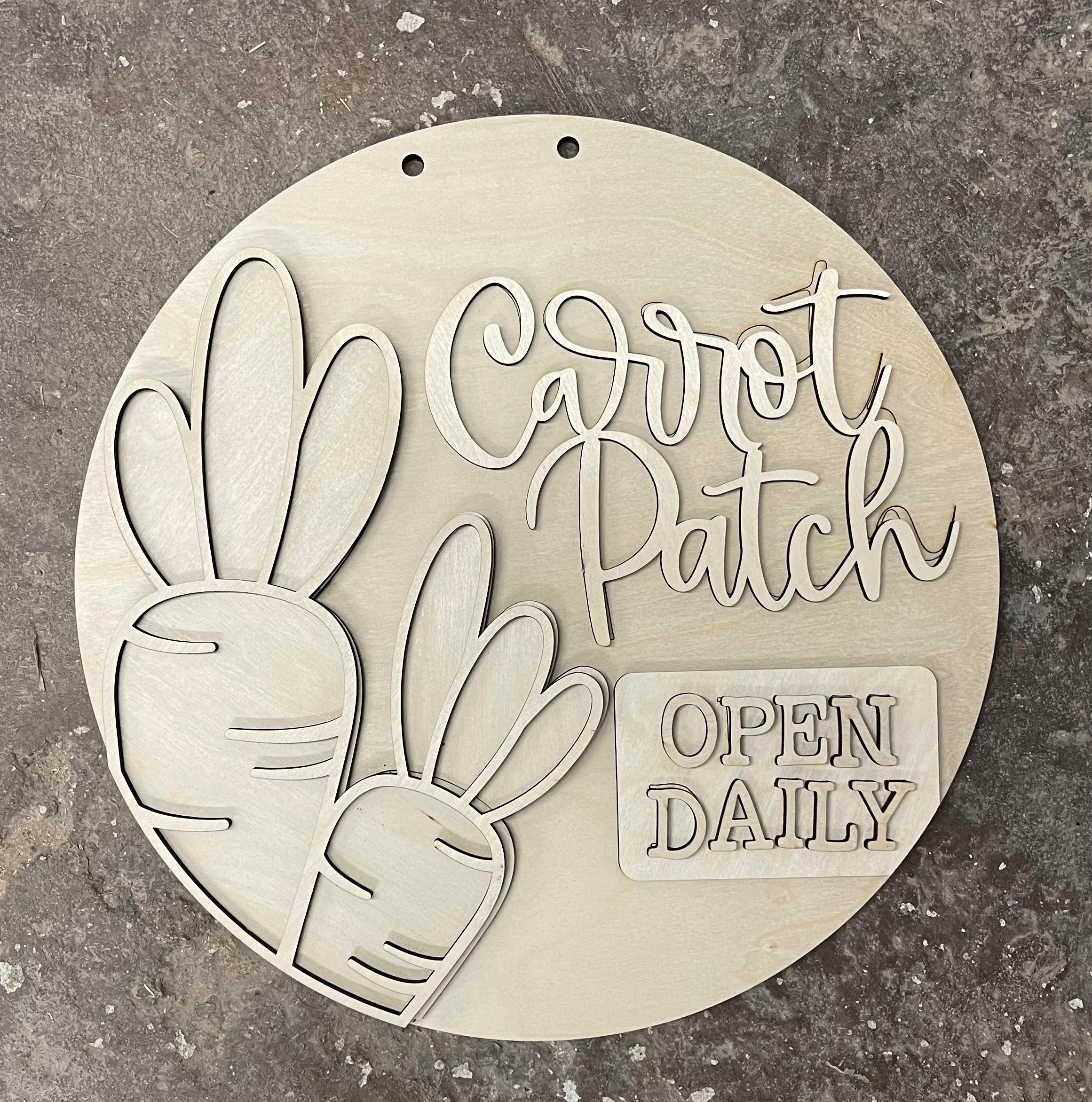 15” Carrot Patch Easter Design Layered Circle Door Hanger Wood Cutout ...