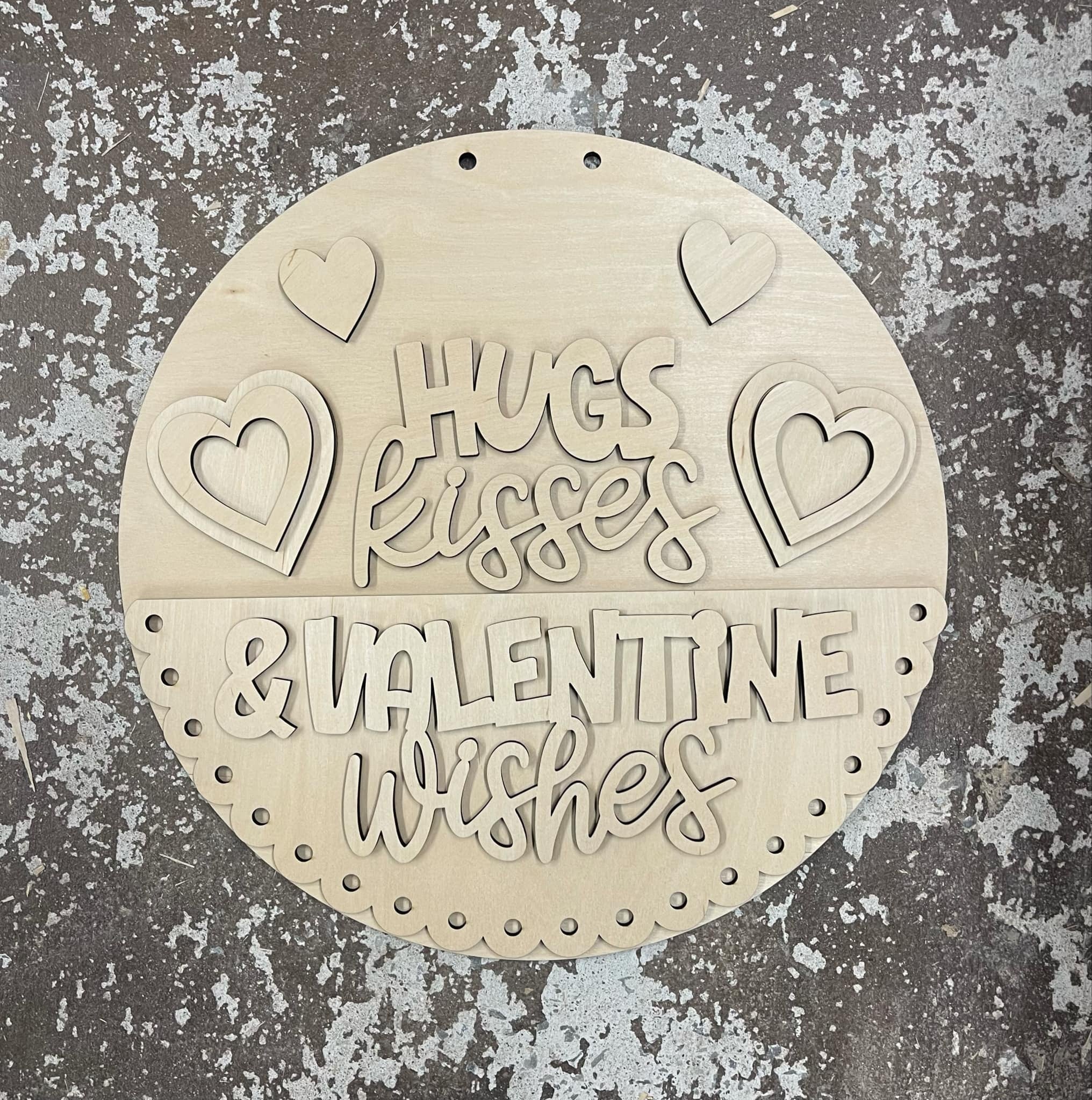 15” Hugs Kisses Valentine Wishes Layered Round Wood Craft Blank | MR ...