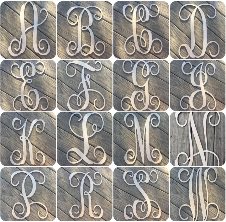 15" Vine Monogram Letters Door Hanger Wood Cutout | MR. PEACOCK'S WOOD LLC