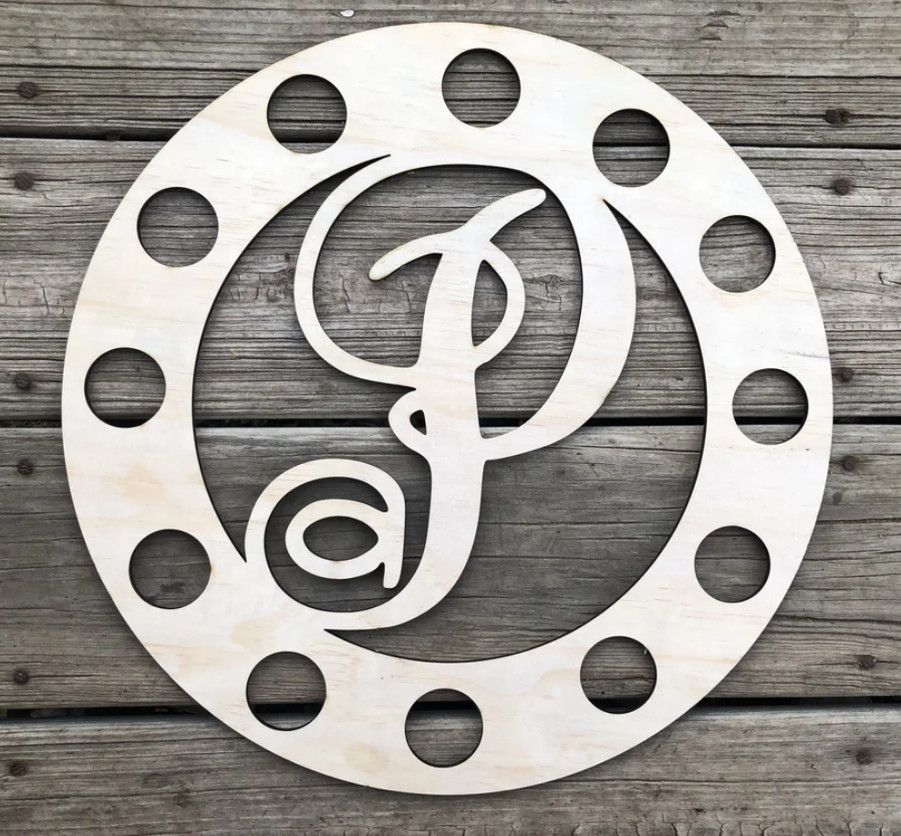 15” Monogram Round With Ribbon Holes Door Hanger Wood Cutout | MR ...