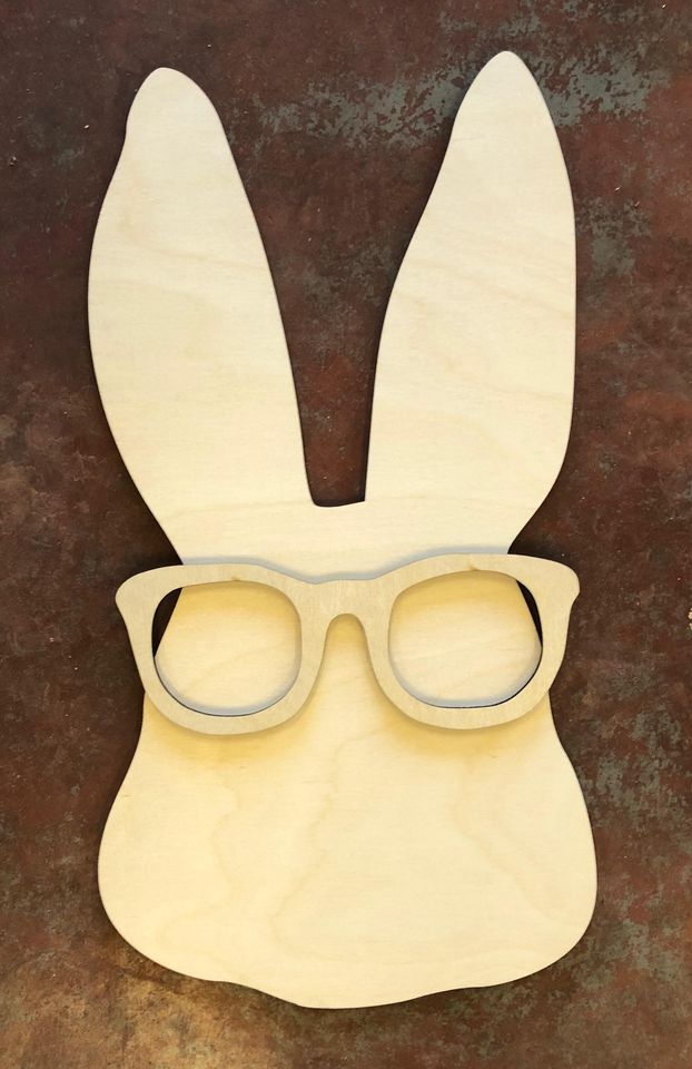 17" x 9" Bunny Head With Glasses Set Door Hanger Wood Cutout | MR ...