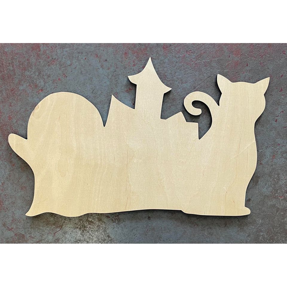 19" x 12" Ghost, Haunted House, Cat Halloween Tri-Piece Wood Cutout ...