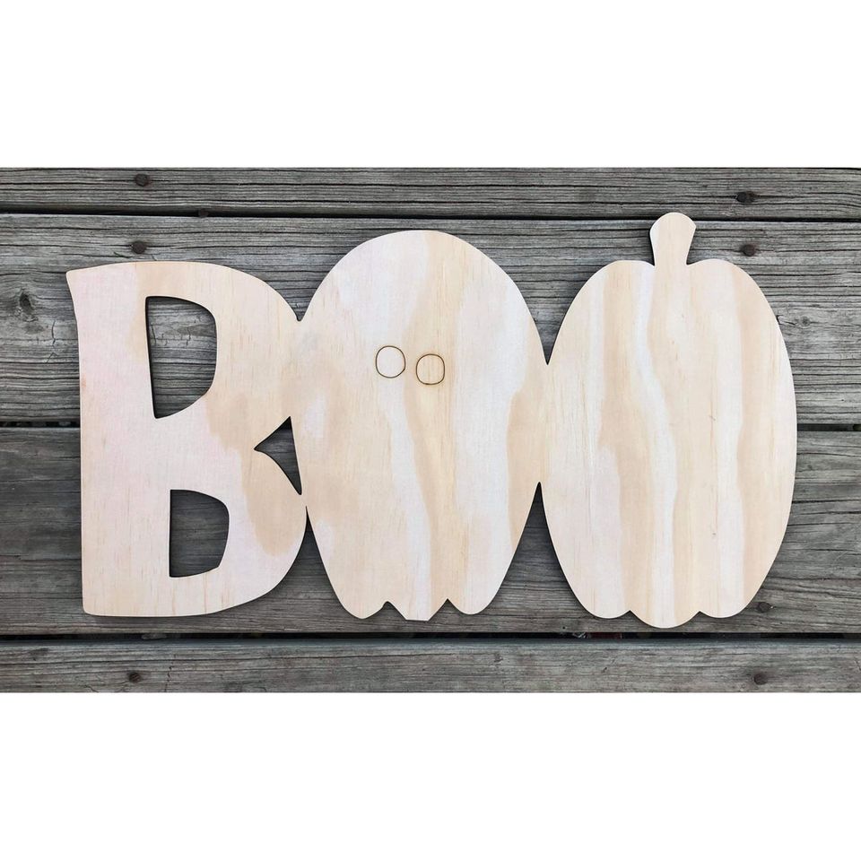 19” Boo Pumpkin & Ghost Door Hanger Wood Cutout | MR. PEACOCK'S WOOD LLC
