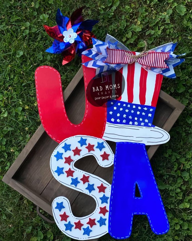 20” x 12" USA with Uncle Sam Hat Door Hanger Wood Cutout | MR. PEACOCK ...